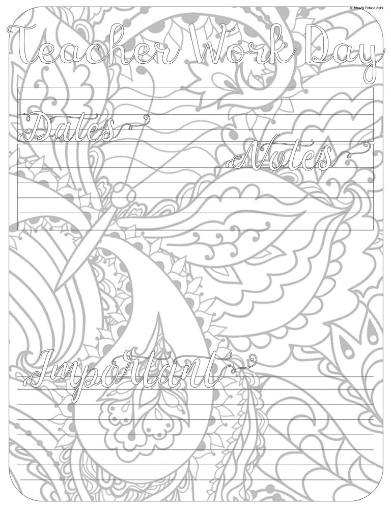 Coloring Graphic Organizer for note taking at Teacher Work Days
