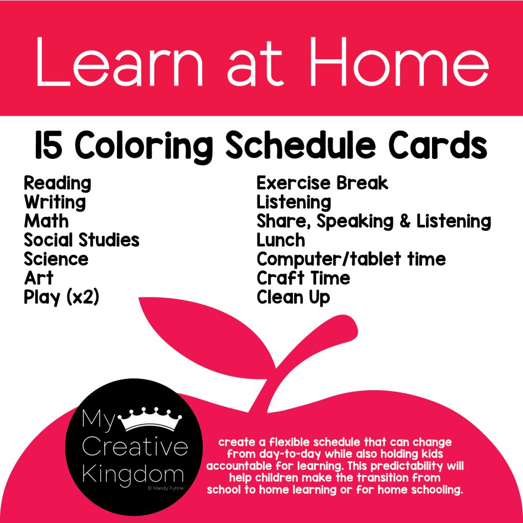Coloring Schedule Cards - Learn from Home Distance Learning - My ...